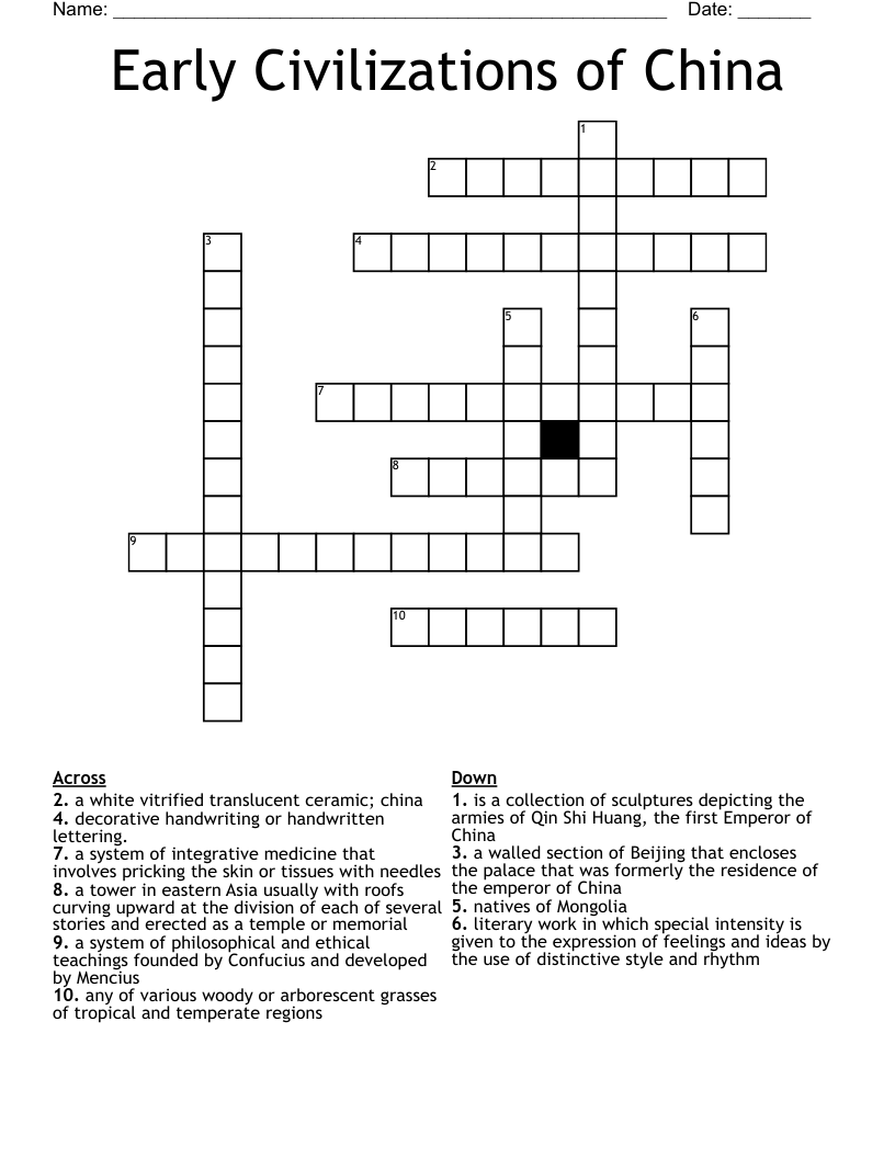 Early Civilizations of China Crossword - WordMint