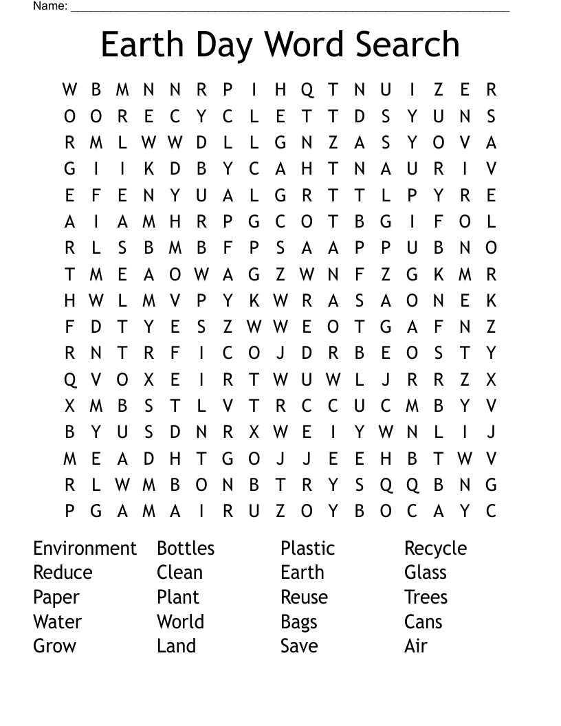Earth Day Word Search WordMint