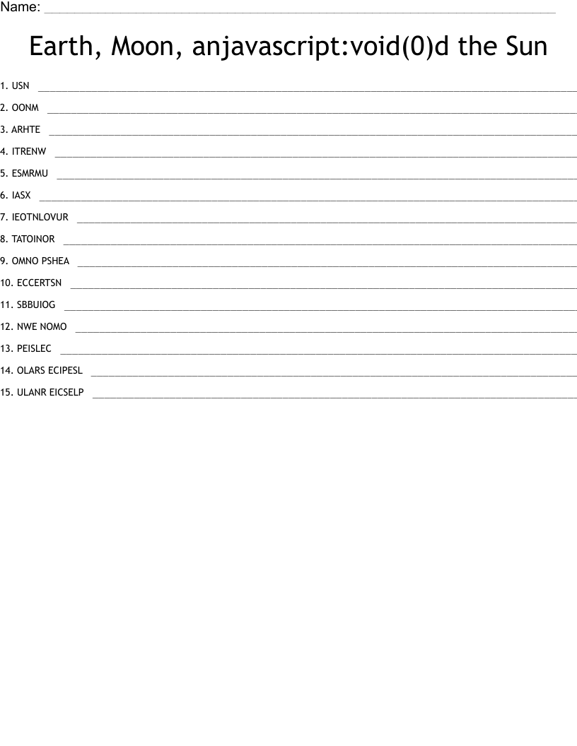 Earth, Moon, anjavascript:void(0)d the Sun Word Scramble - WordMint
