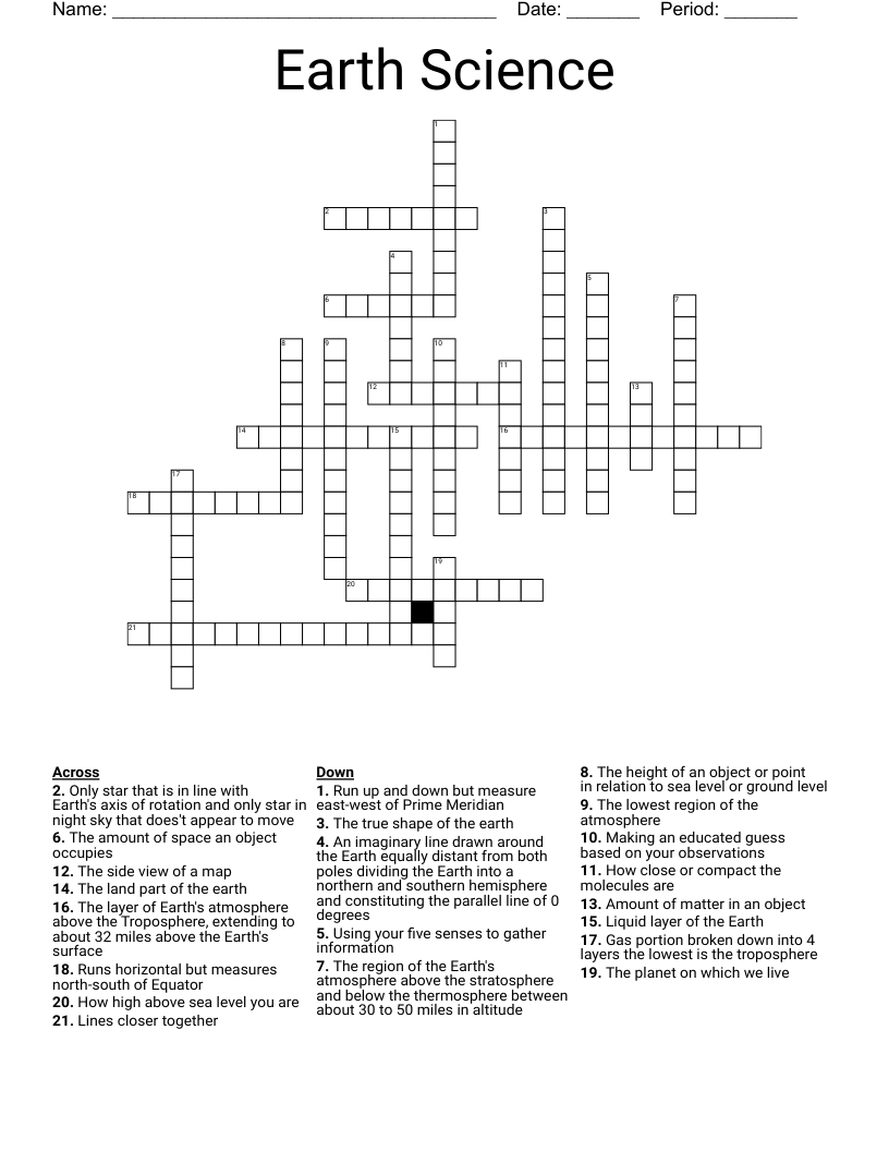 Earth Science Crossword - WordMint