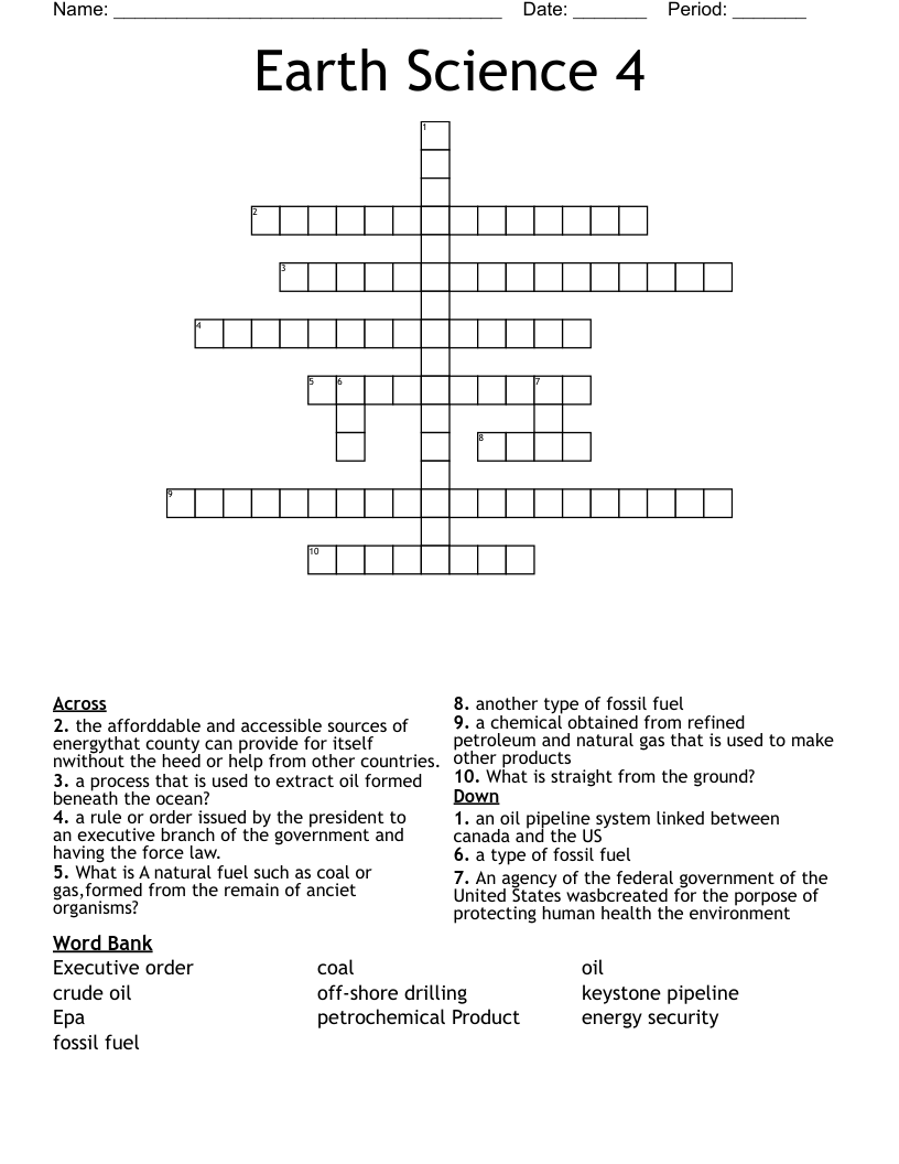 Earth Science 4 Crossword - WordMint