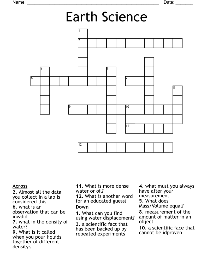 Earth Science Crossword - WordMint