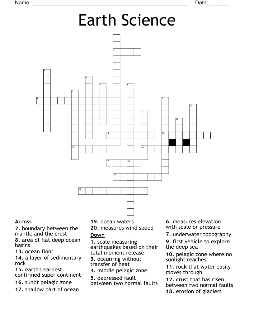 Earth Science Crossword - WordMint