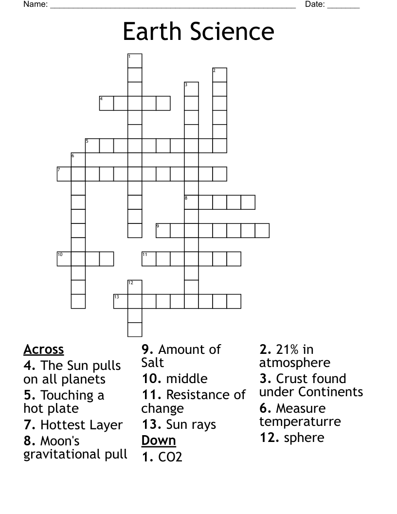 Earth Science Crossword - WordMint