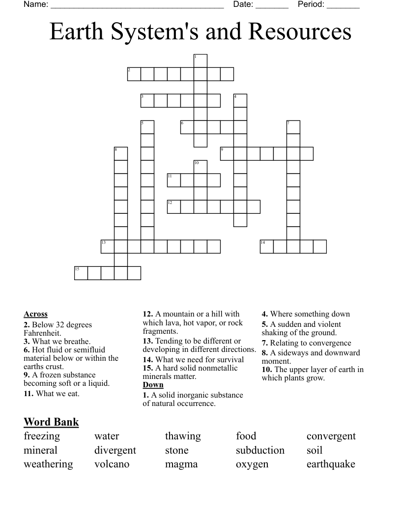 Earth System's and Resources Crossword - WordMint