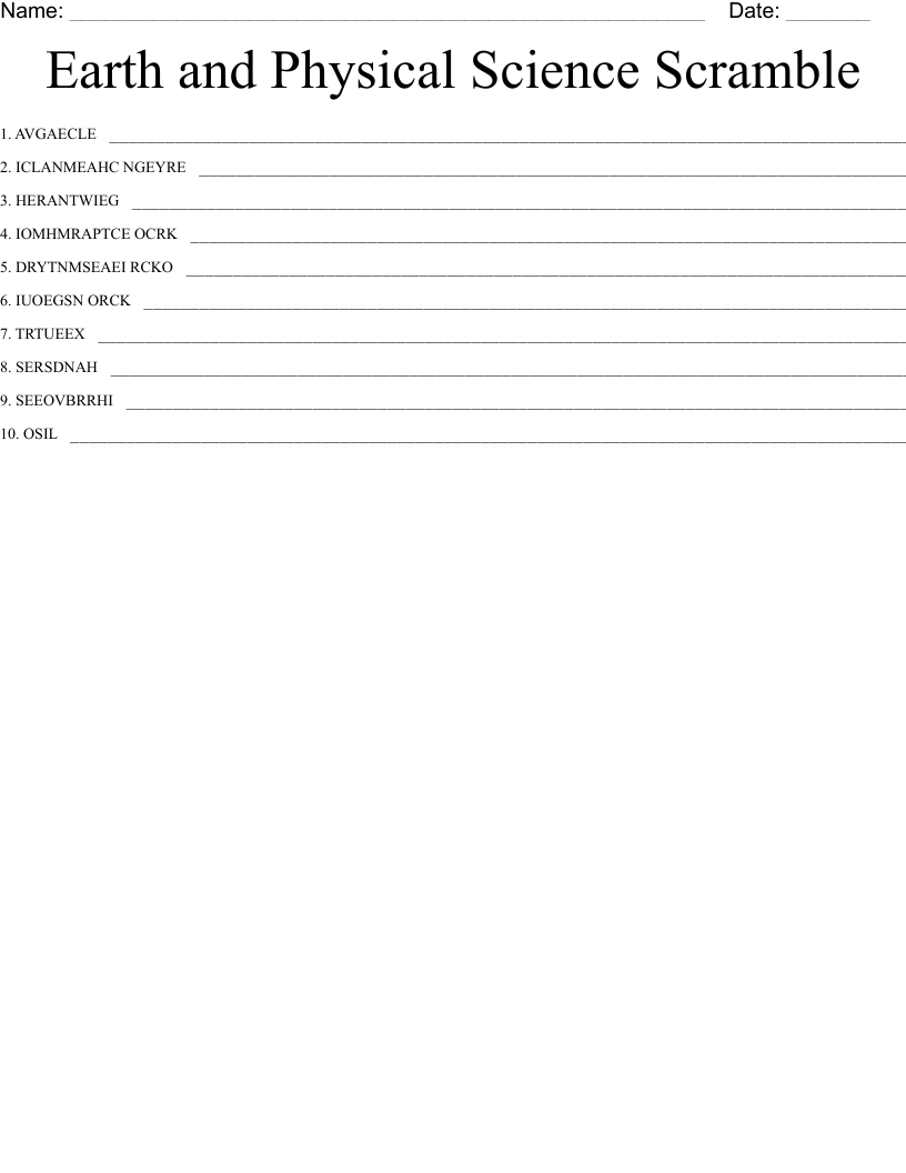 Earth and Physical Science Scramble - WordMint