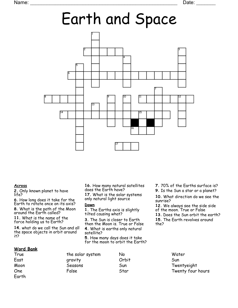 Earth and Space Crossword - WordMint