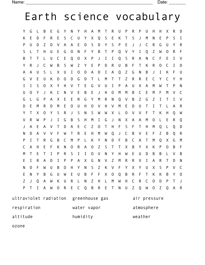 Earth science vocabulary Word Search - WordMint