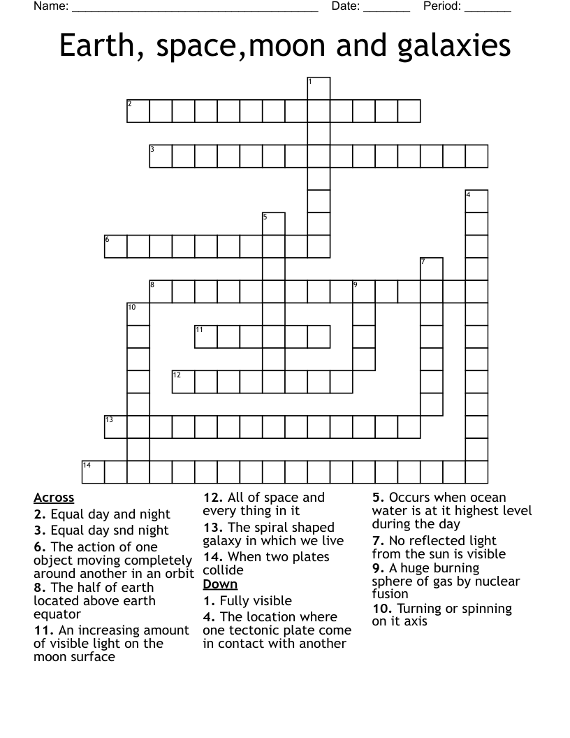 Earth, space,moon and galaxies Crossword - WordMint