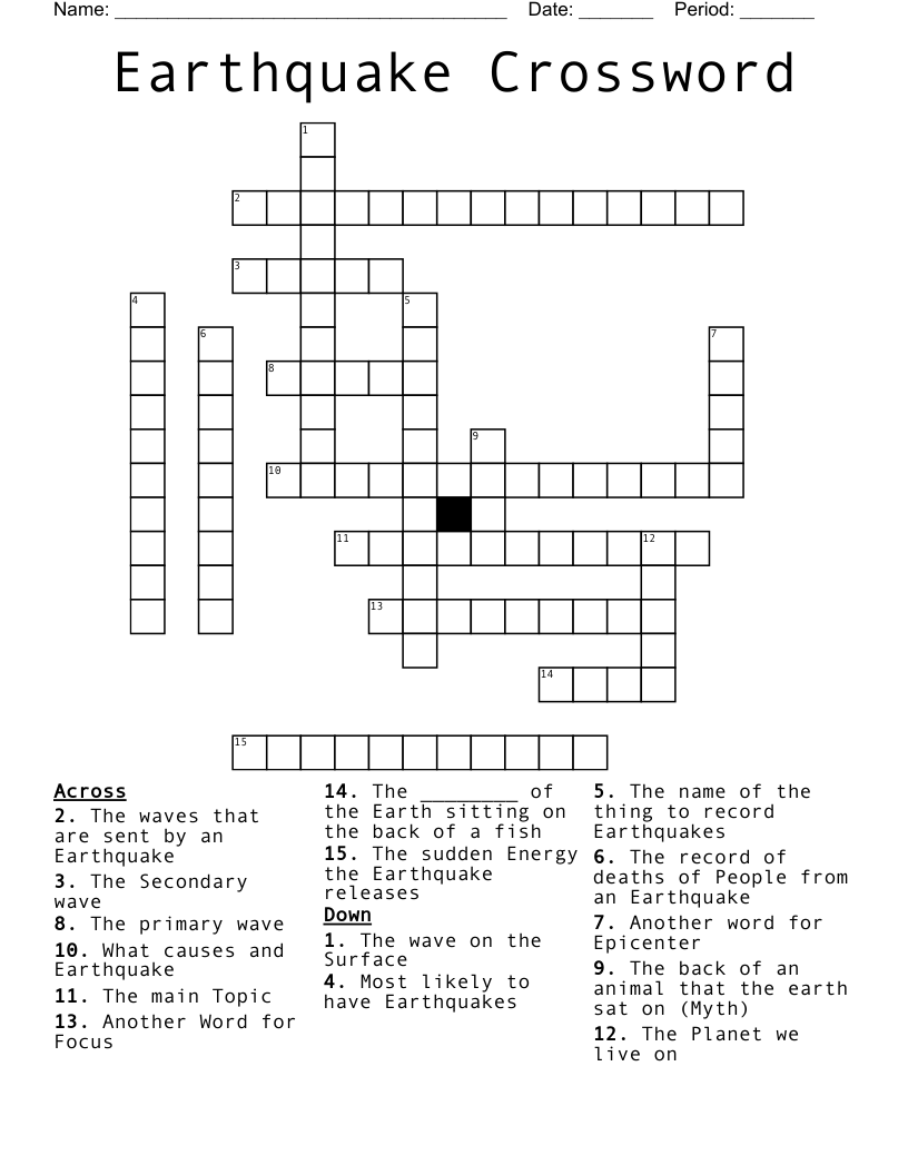 Earthquake Crossword - WordMint