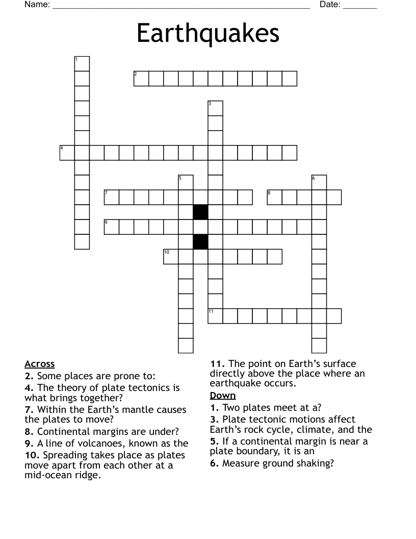 Earthquakes Crossword - WordMint