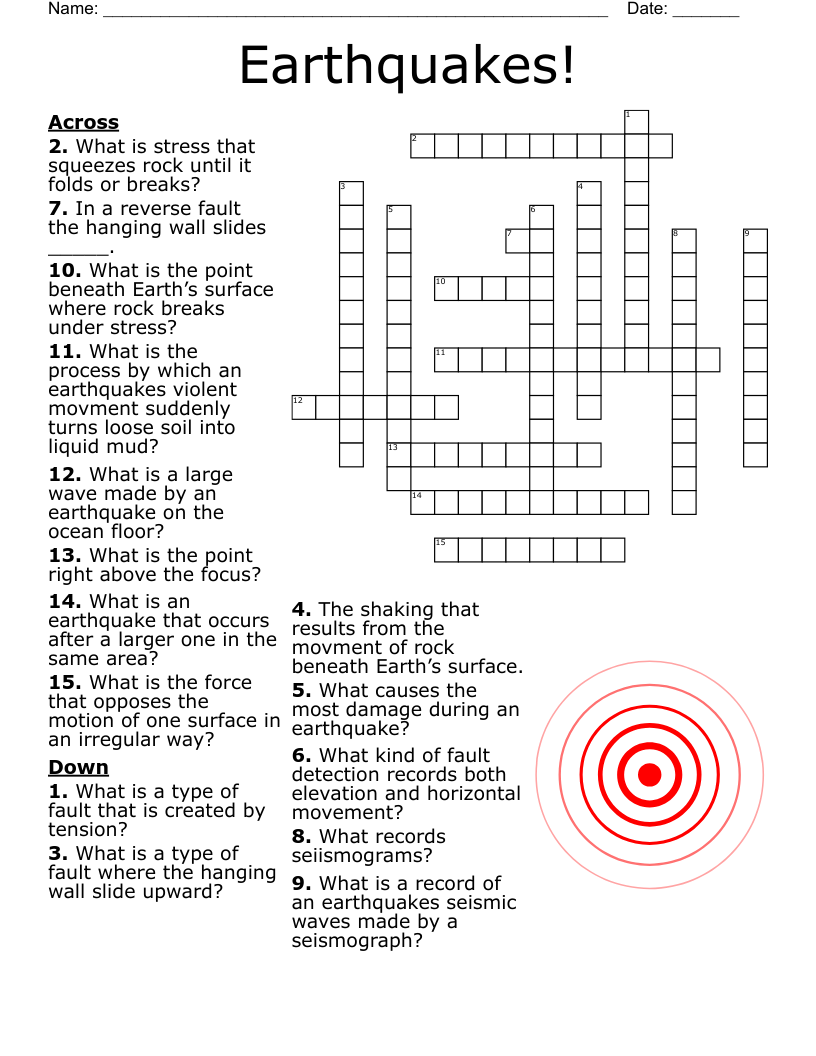 Earthquakes Word Search WordMint