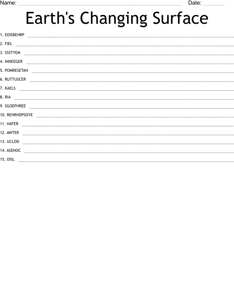 Earth's Changing Surface Word Scramble - WordMint