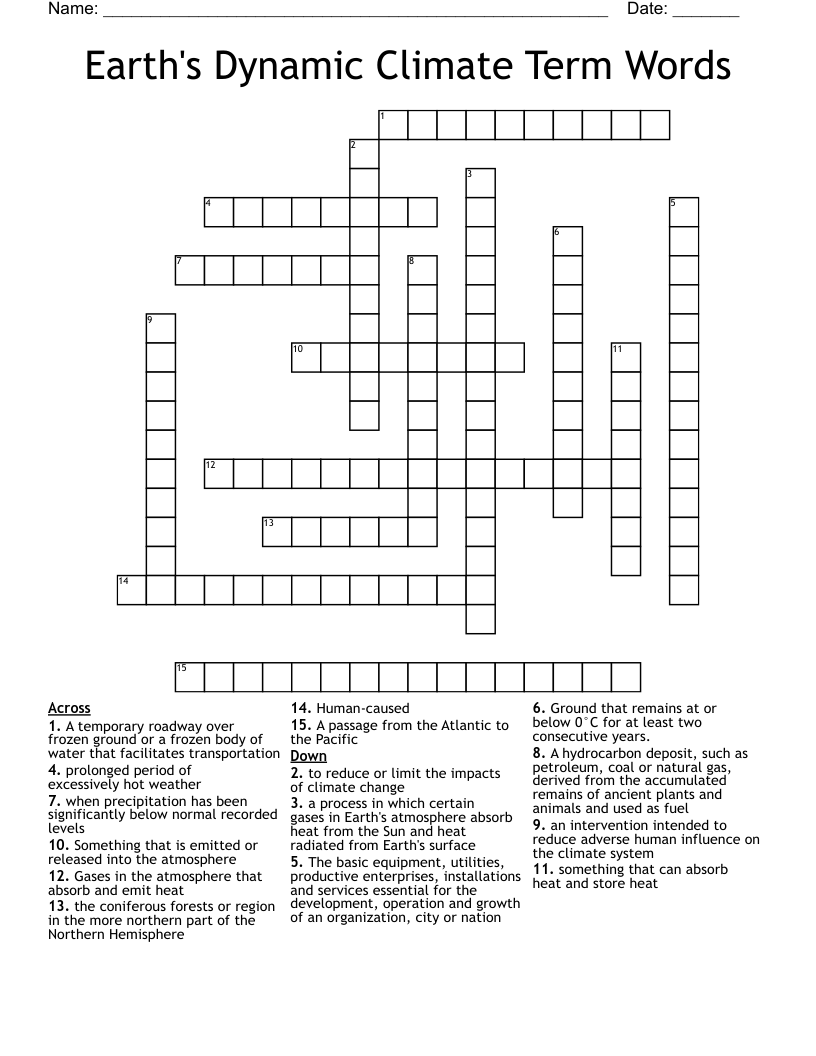 Earth's Dynamic Climate Term Words Crossword - WordMint