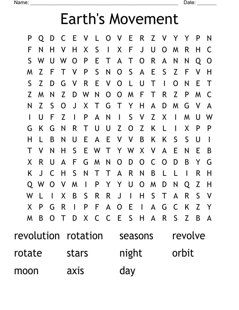 Earth's Movement Word Search - WordMint