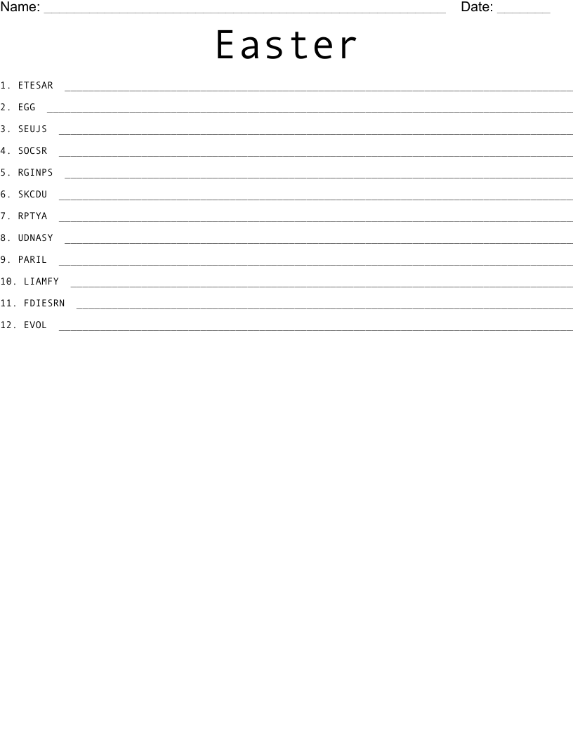 Easter Word Scramble - WordMint