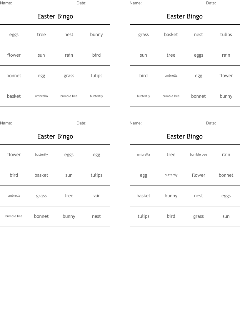 Easter Bingo - WordMint