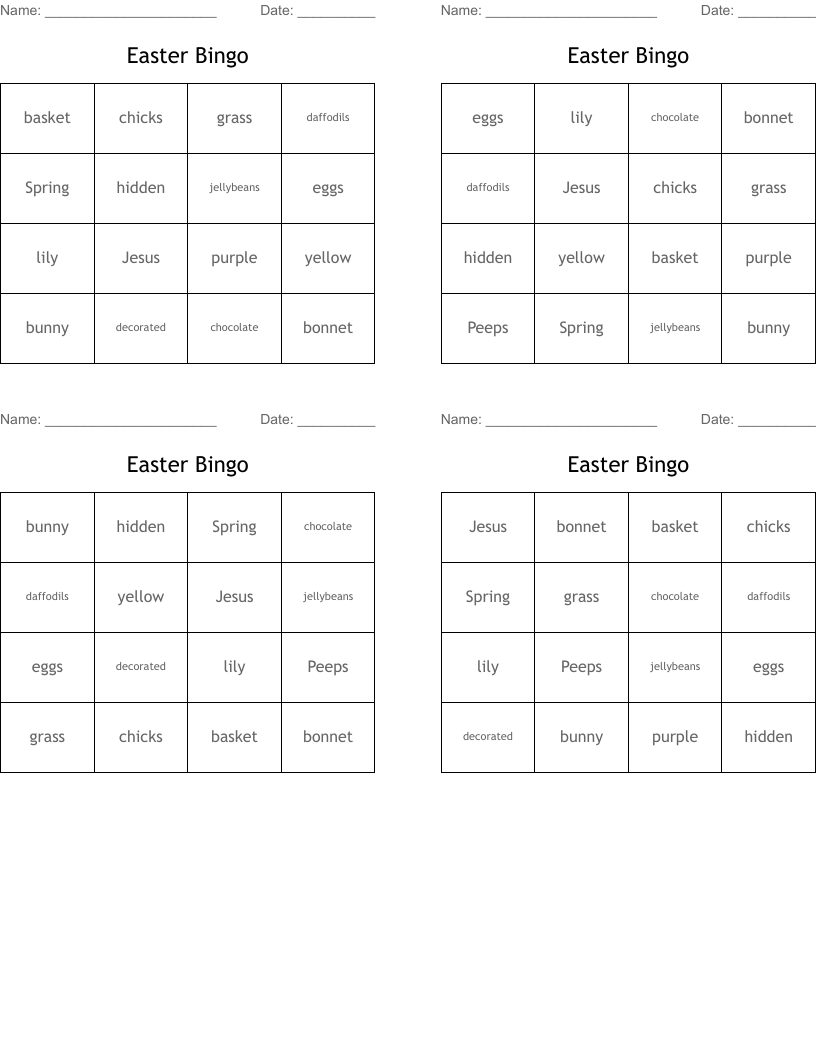 Easter Bingo - WordMint