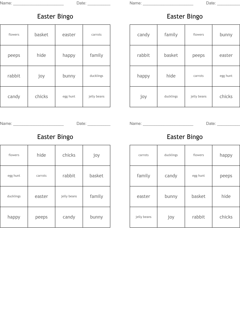 Easter Bingo - WordMint
