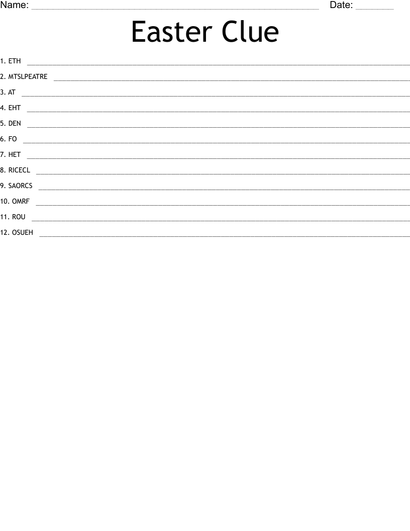 Easter Clue Word Scramble - WordMint