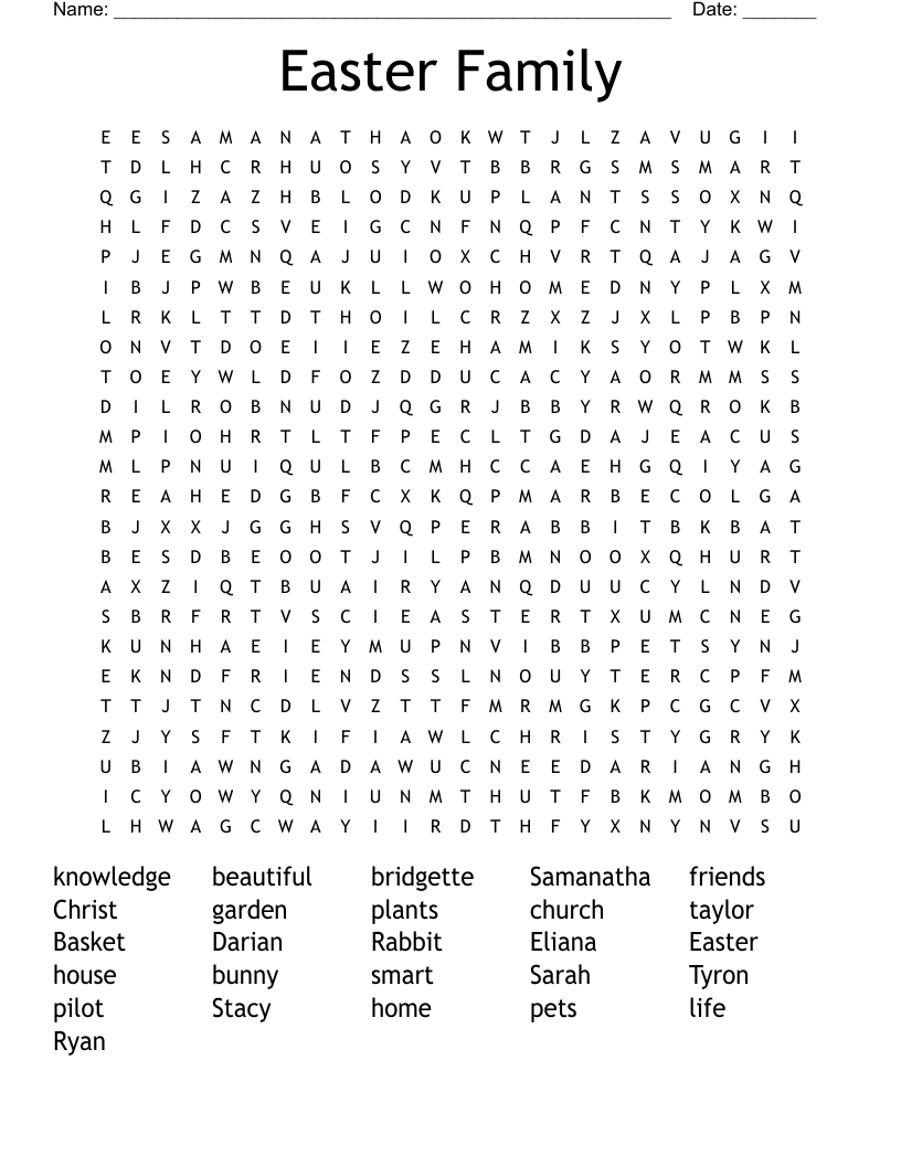 Easter Family Word Search - WordMint