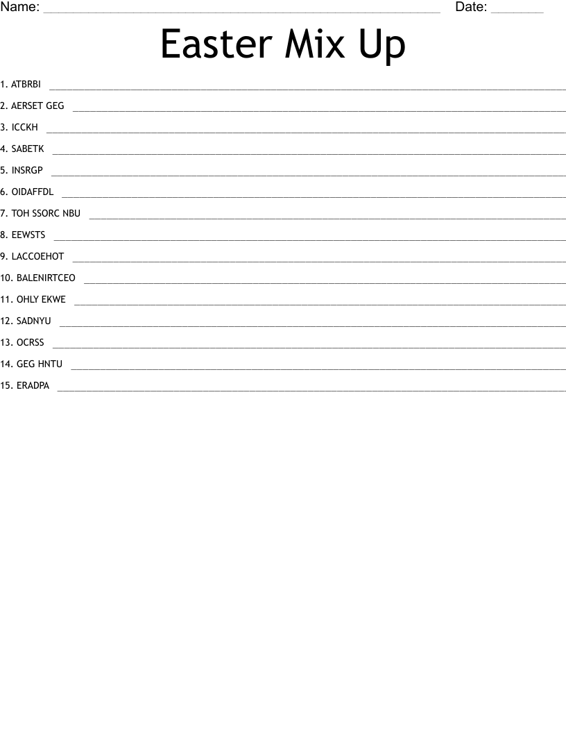Easter Mix Up Word Scramble - WordMint