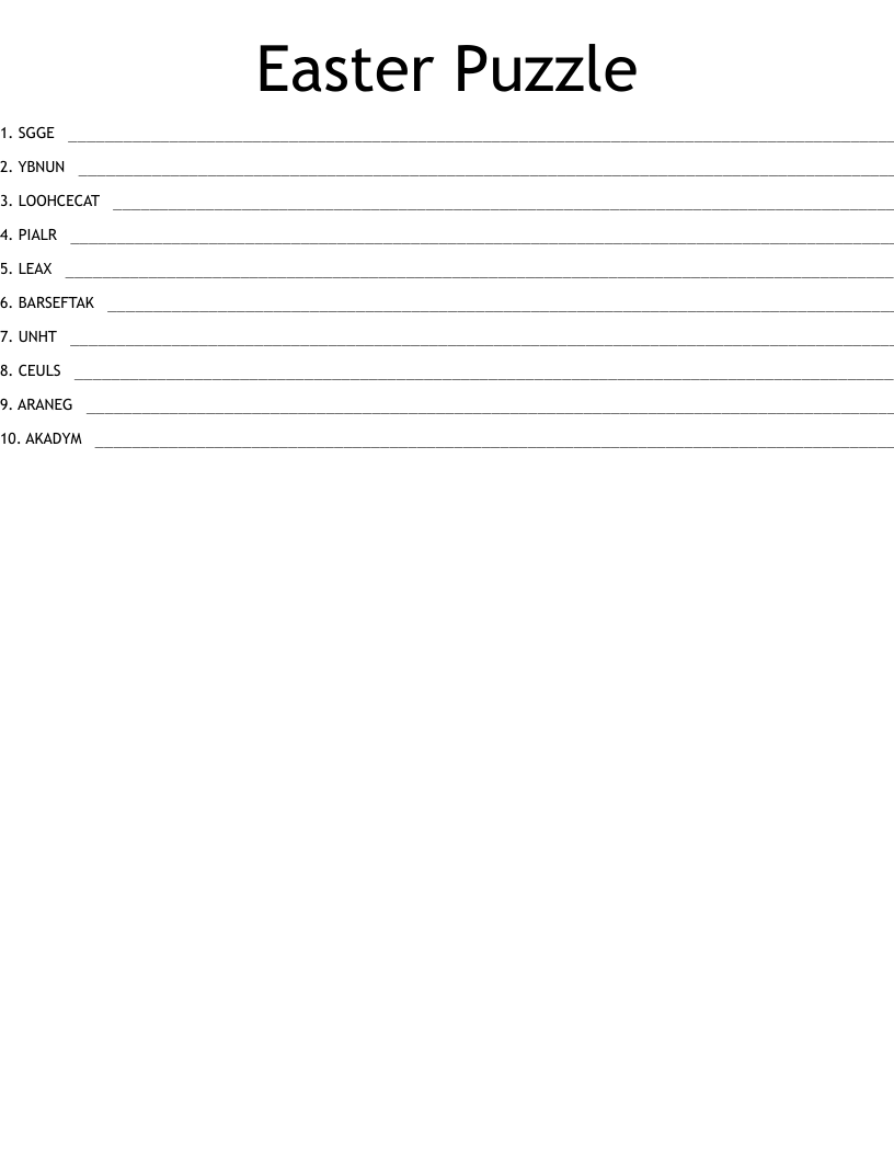 Easter Puzzle Word Scramble - WordMint
