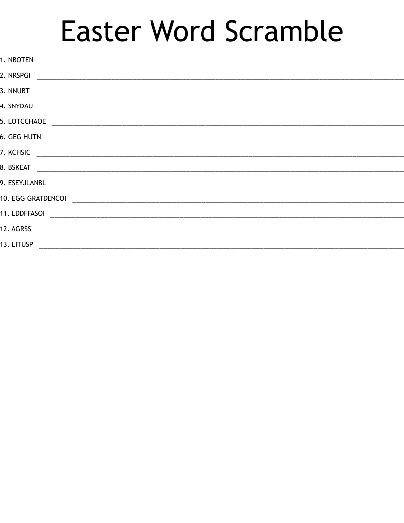 Easter Word Scramble - WordMint