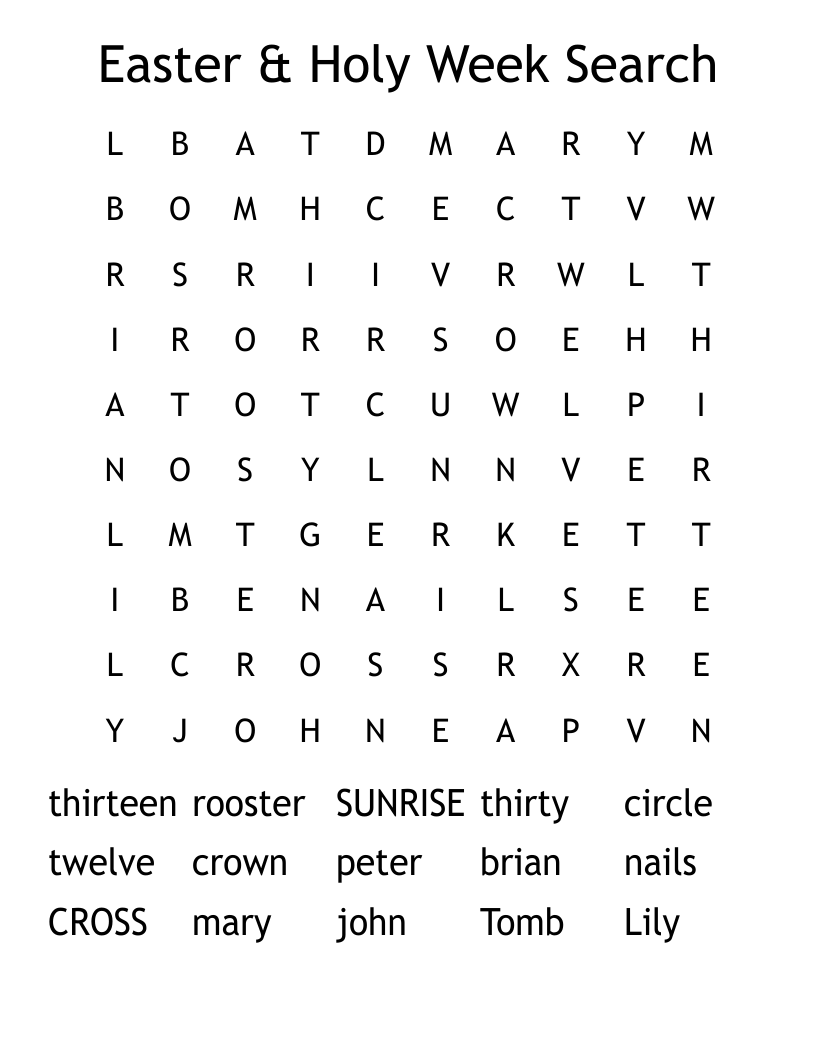 Easter & Holy Week Search Word Search - WordMint