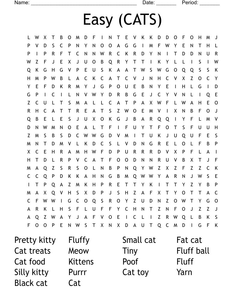 Cats Crosswords, Word Searches, Bingo Cards - WordMint