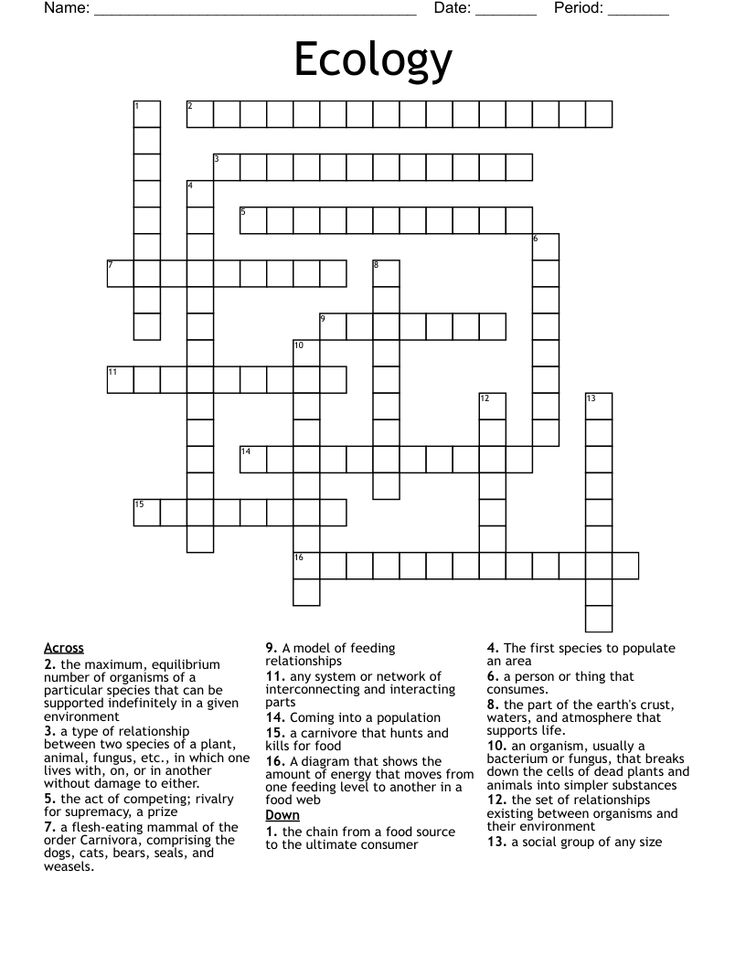 Ecology Crossword - WordMint