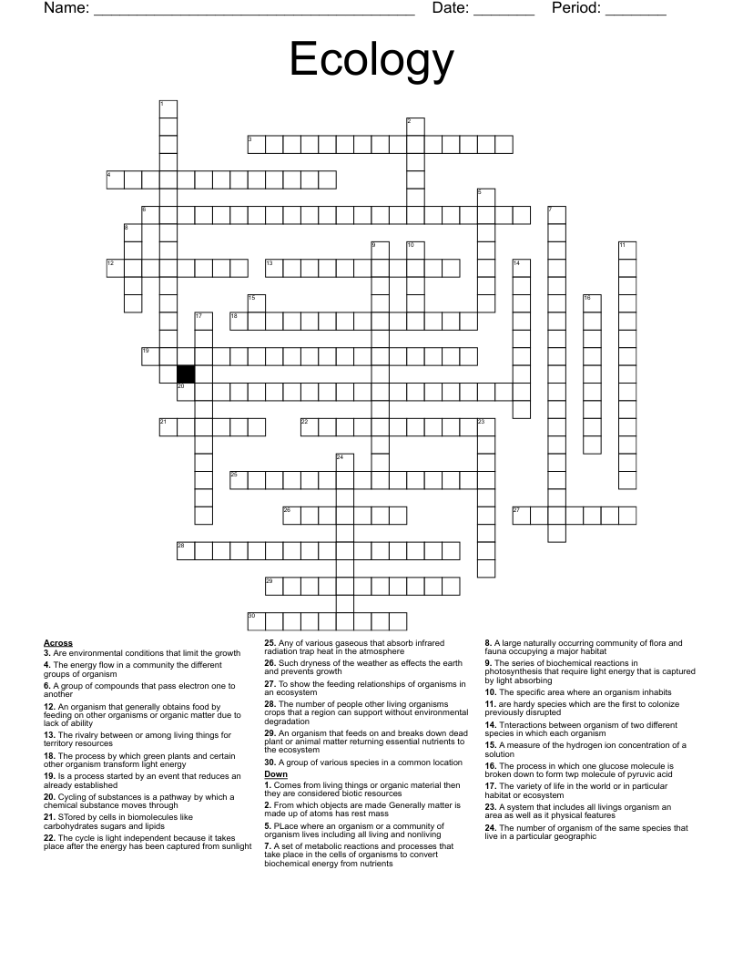 Ecology Crossword - WordMint