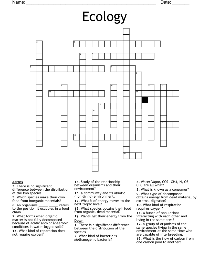 Ecology Crossword - WordMint