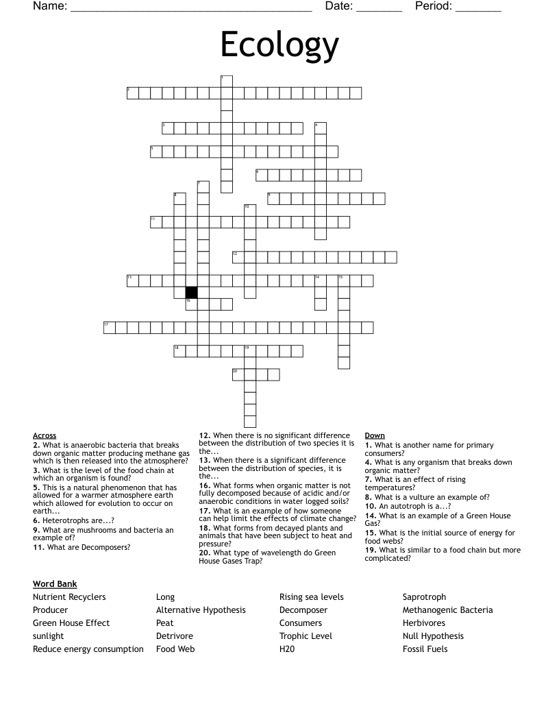 Ecology Crossword - WordMint