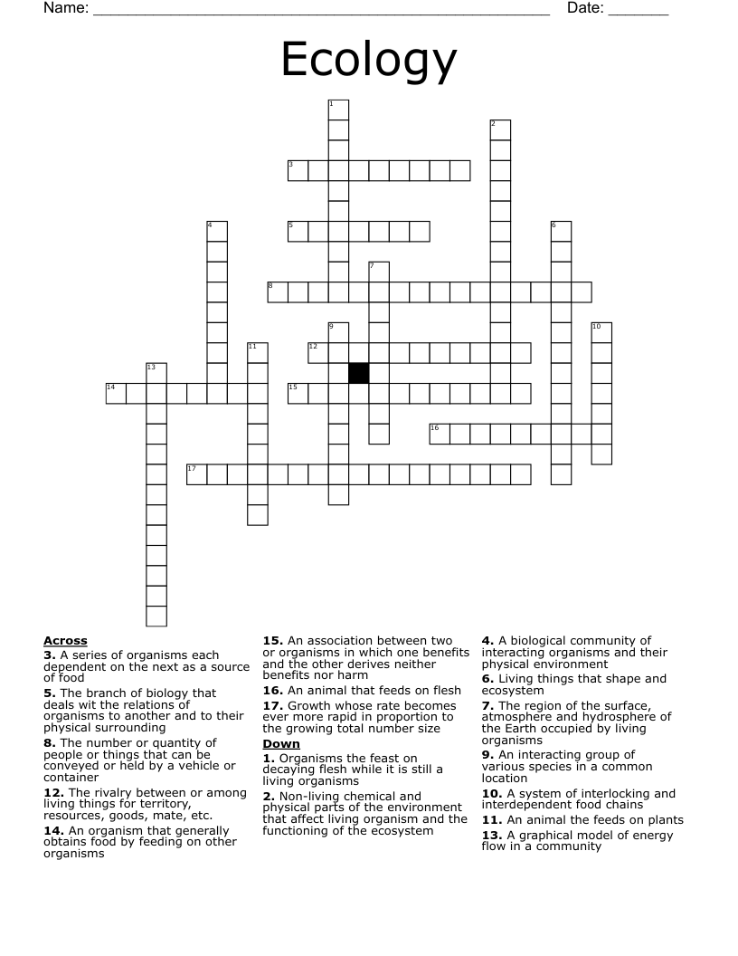Ecology Crossword - WordMint