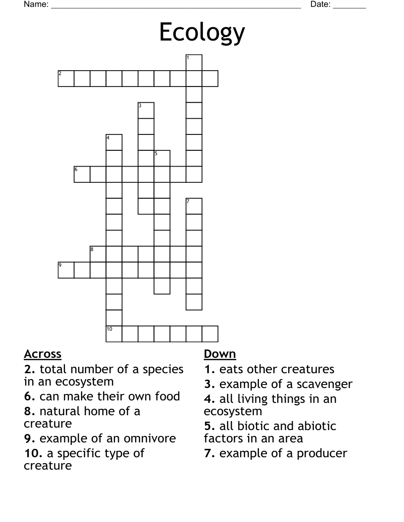 Ecology Crossword - WordMint