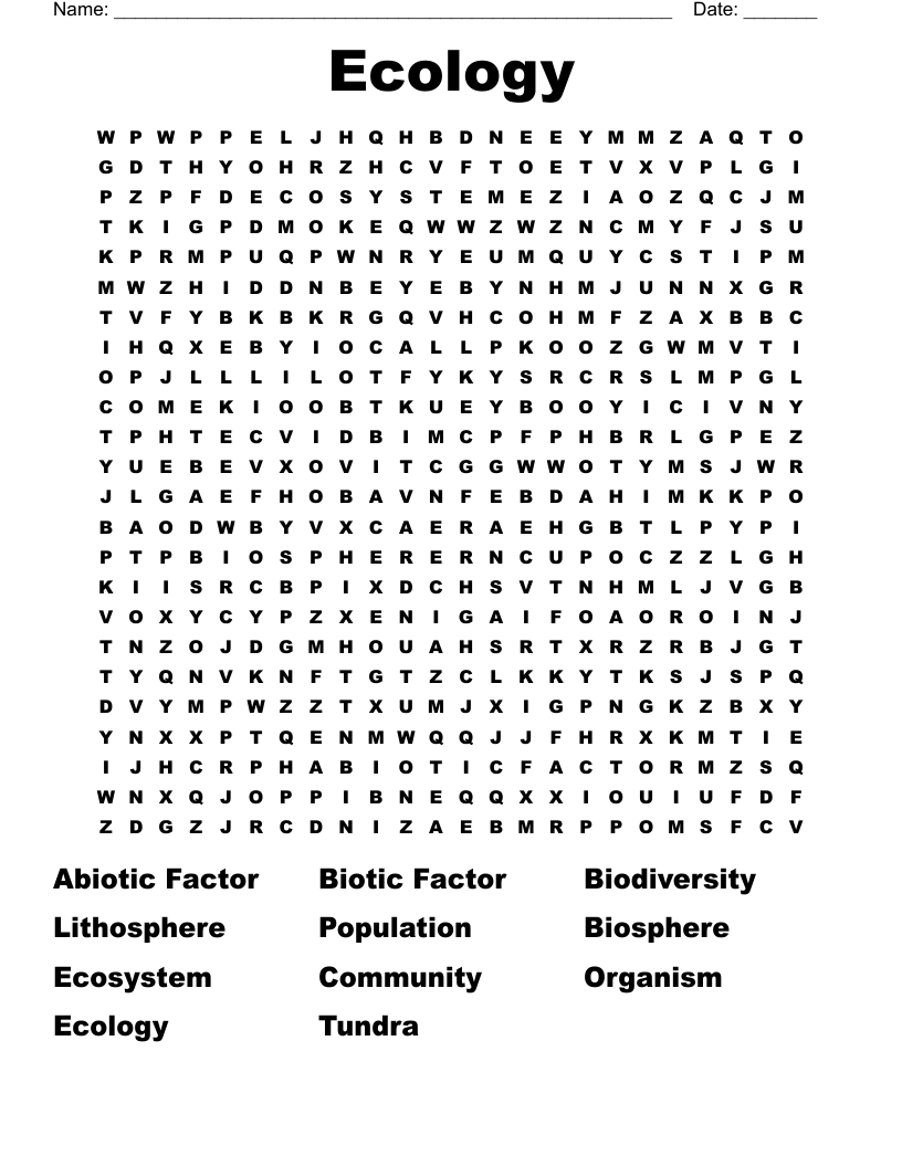 Ecology Word Search - WordMint