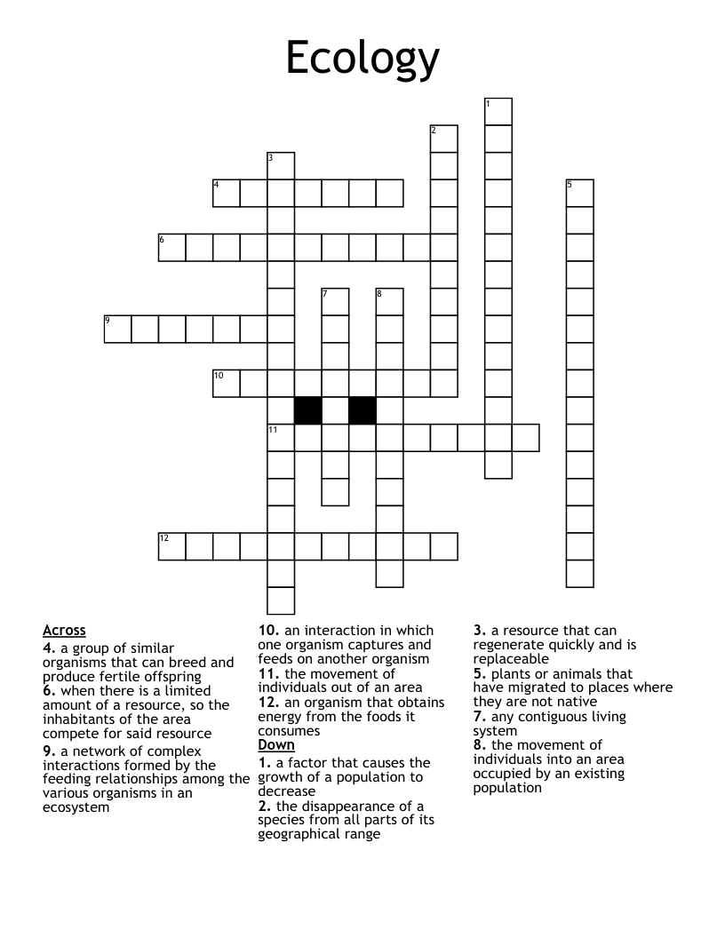 Ecology Crossword - WordMint