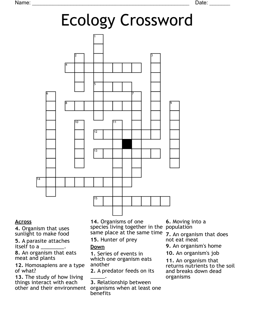 Ecology Crossword - WordMint