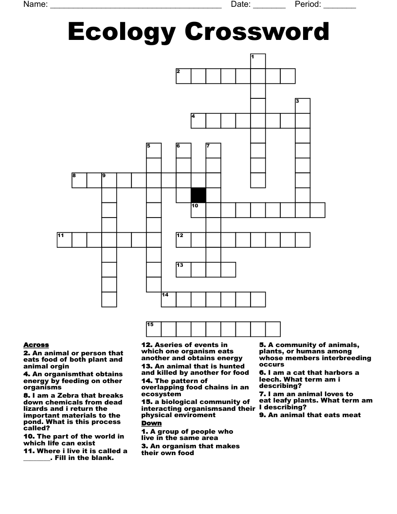 Ecology Crossword - WordMint