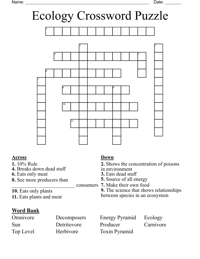 Ecology Crossword Puzzle - WordMint