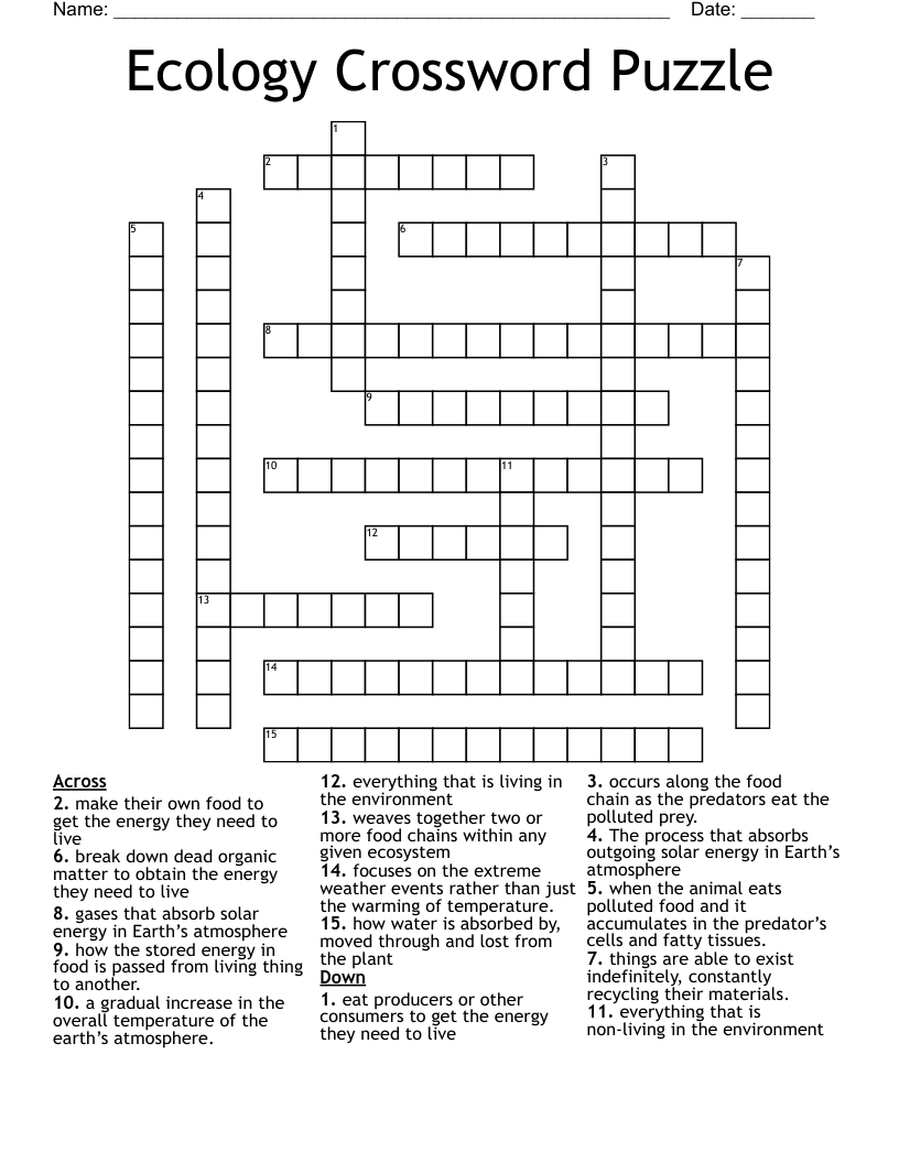 Ecology Crossword Puzzle - WordMint