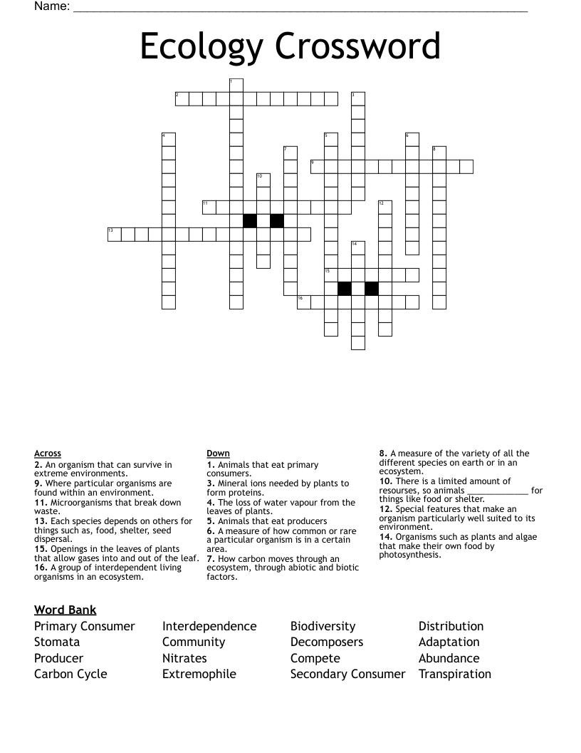 Ecology Crossword - WordMint