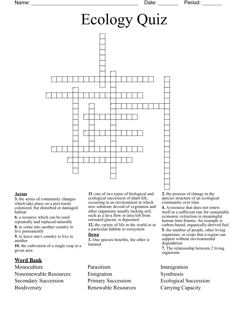 Ecology Quiz Crossword - WordMint