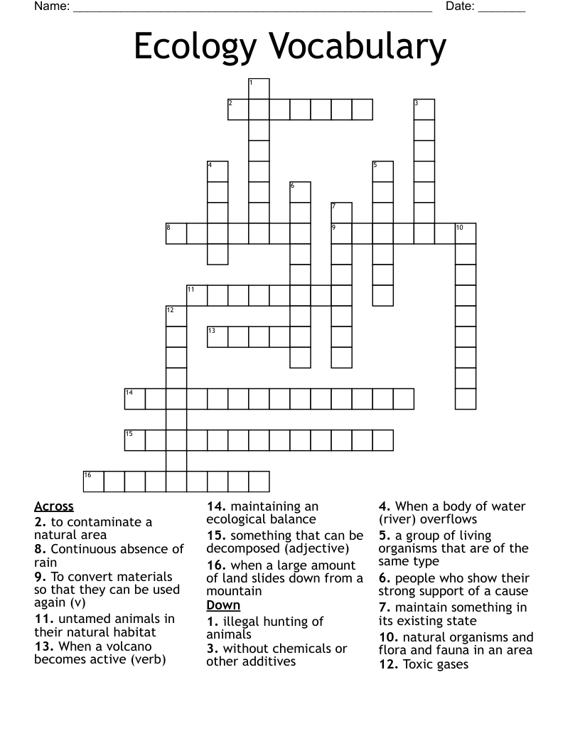 Ecology Vocabulary Crossword - WordMint