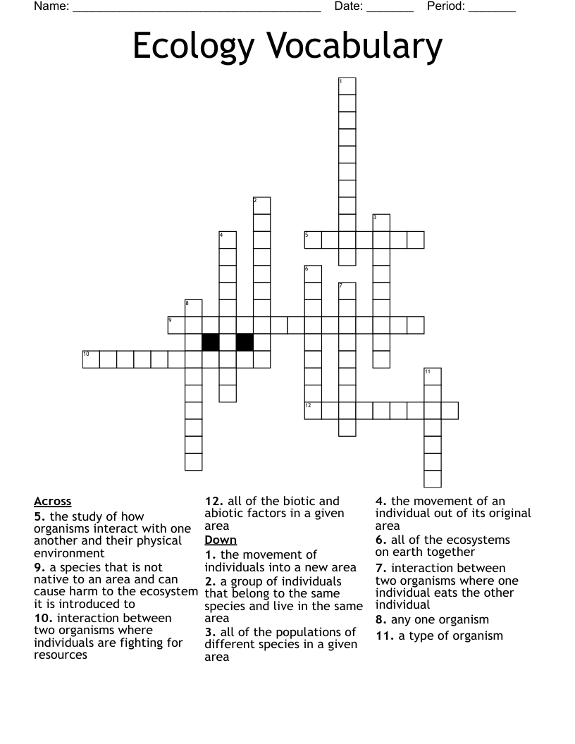 Ecology Vocabulary Crossword - WordMint