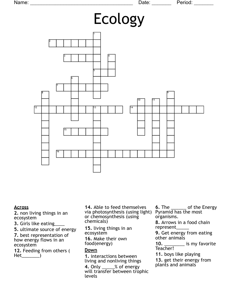 Ecology Crossword - WordMint