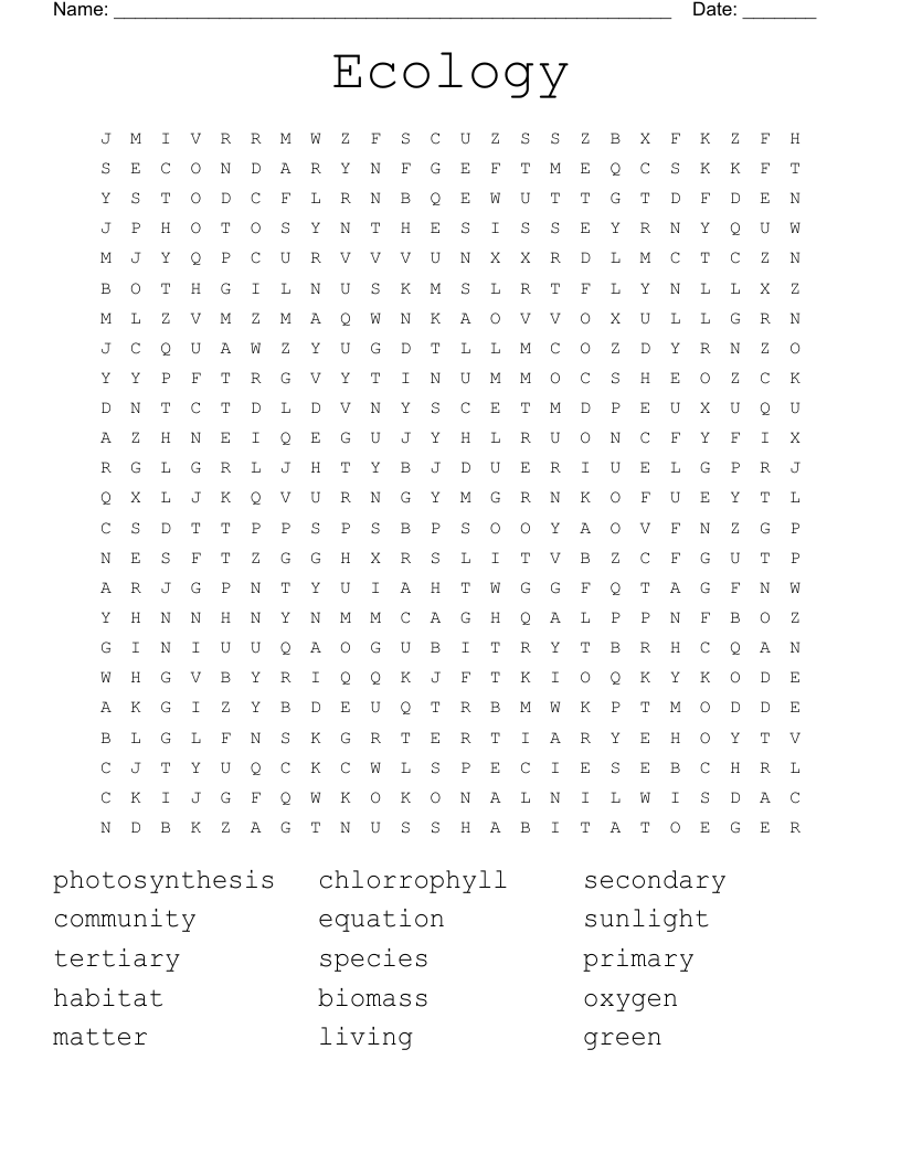 Ecology Word Search - WordMint