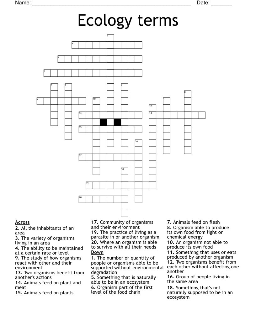 Ecology terms Crossword - WordMint
