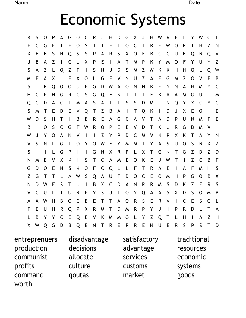 Economic Systems Word Search - WordMint
